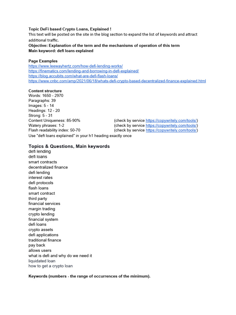 1inch tech task for _DeFi based Crypto Loans, Explained !_ | PDF | Loans | Money