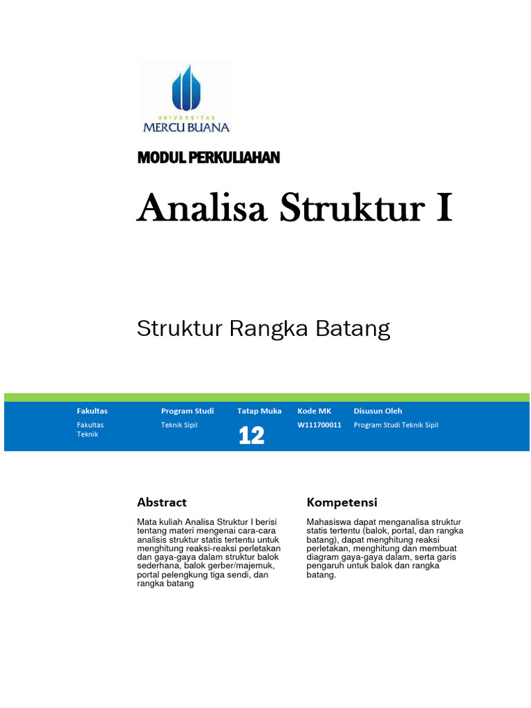 Modul Analisa Struktur I (TM12) | PDF | Metode & Bahan Ajar