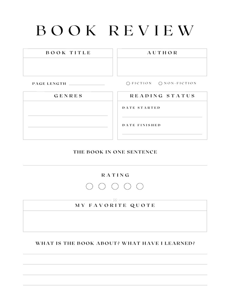 Comprehensive Book Review Template | PDF | General Fiction