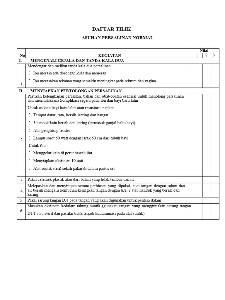 Daftar Tilik Apn Normal | PDF | Kesehatan Holistik
