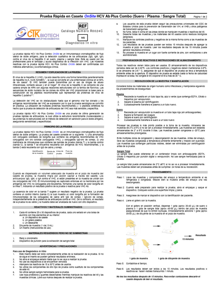 Inserto Hepatitis C CTK | PDF | Virus de la hepatitis C | Hepatitis