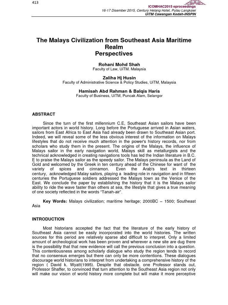 The Malays Civilization From Southeast Asia Maritime Realm Perspectives ...