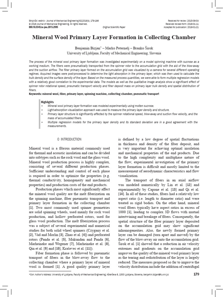 Mineral Wool Primary Layer Formation | PDF | Spinning (Textiles) | Density