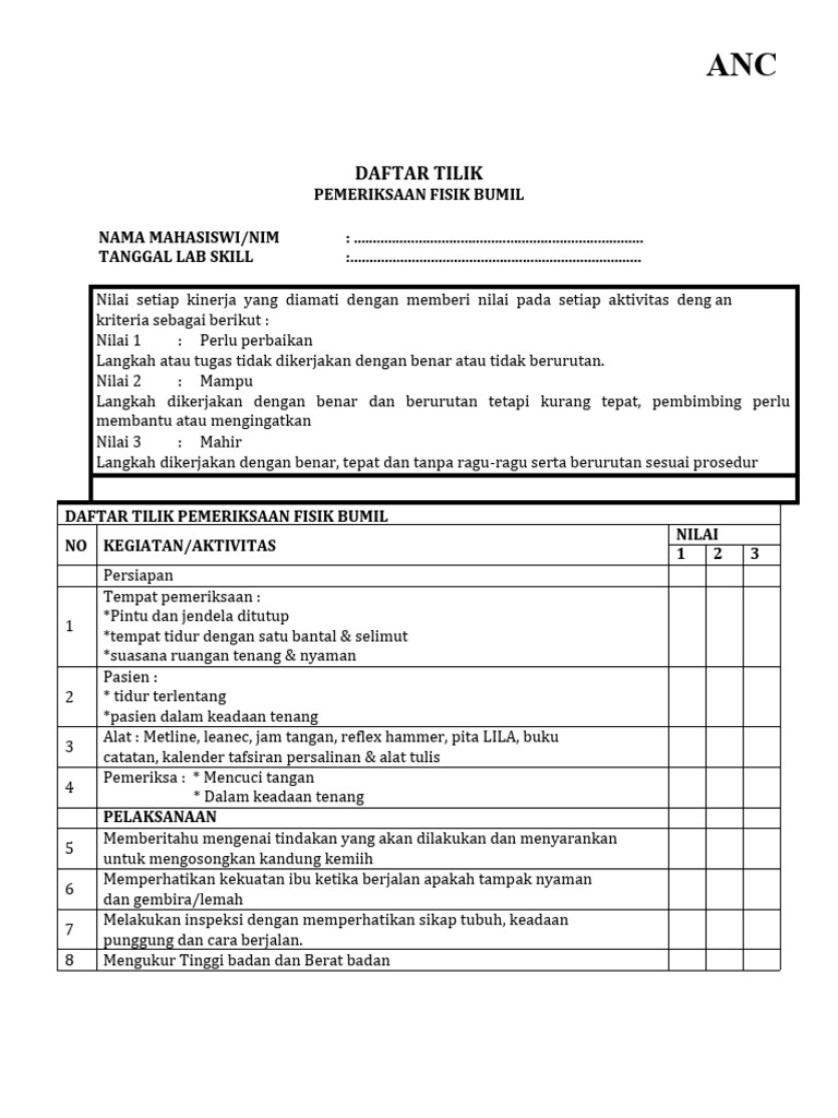 Daftar Tilik Anc Pemeriksaan Ibu Hamil | PDF
