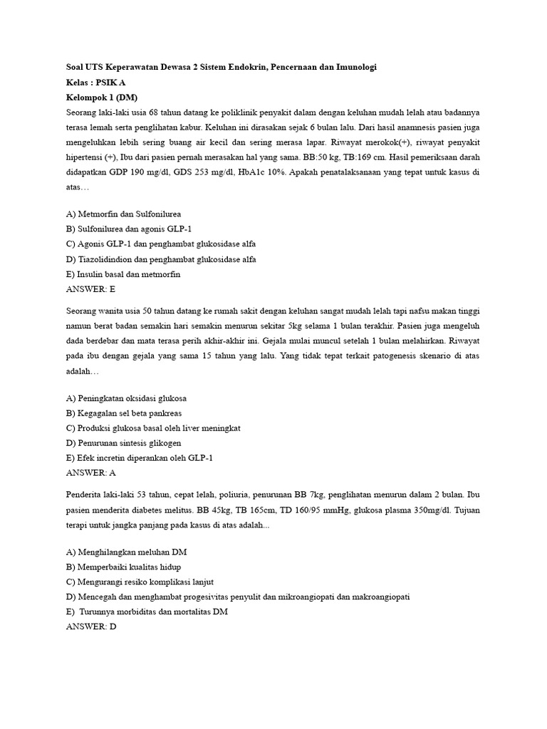 Soal UTS Keperawatan Dewasa 2 Sistem Endokrin | PDF