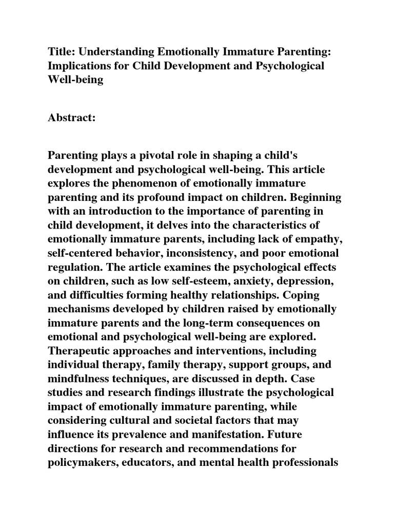 The Psychological Impact of Growing Up with Emotionally Immature ...
