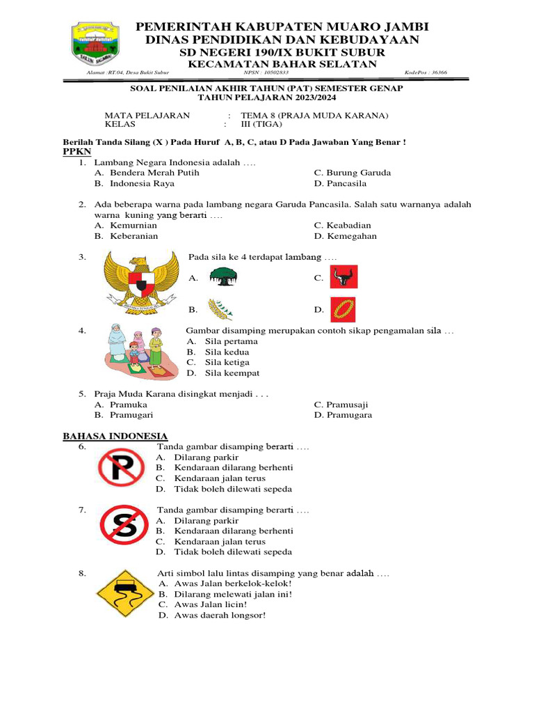 Soal & Kunci Pat Kelas 3 Tema 8 2024 | PDF