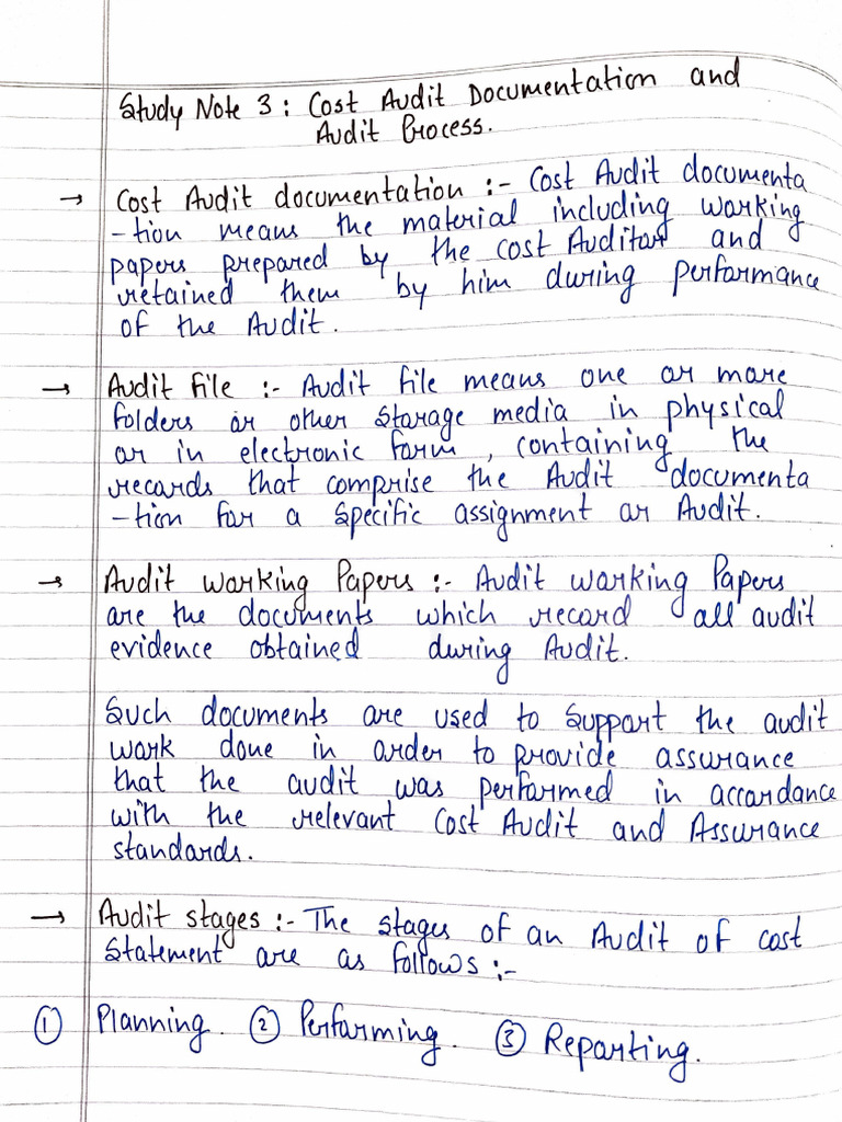 Study Note 3 Cost Audit Documentation | PDF