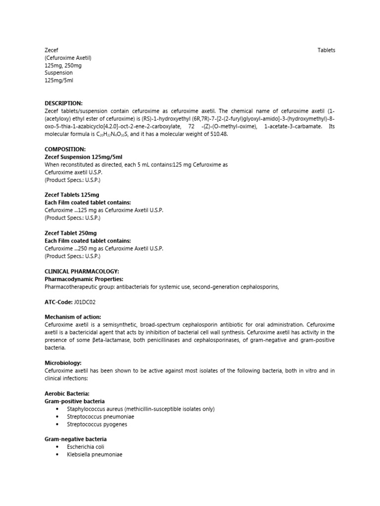 Zecef Tablets | Download Free PDF | Dose (Biochemistry) | Chemistry
