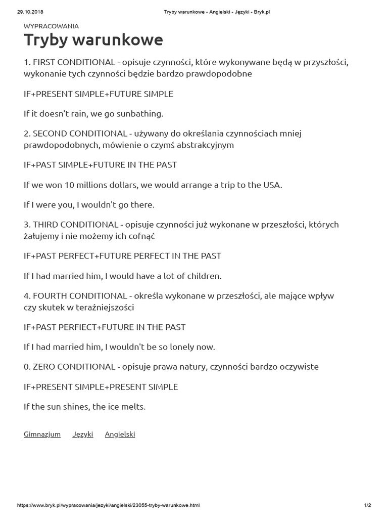 Tryby Warunkowe - Angielski - Języki - Bryk - PL | PDF