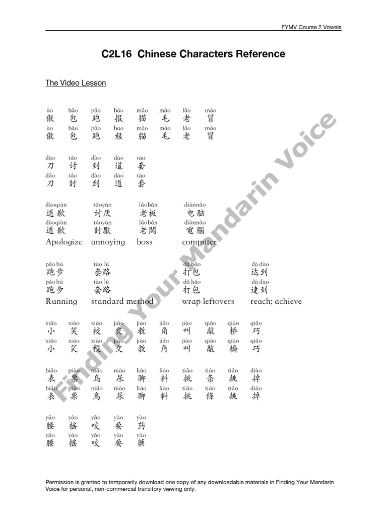 C2L16 Chinese Characters Reference | PDF