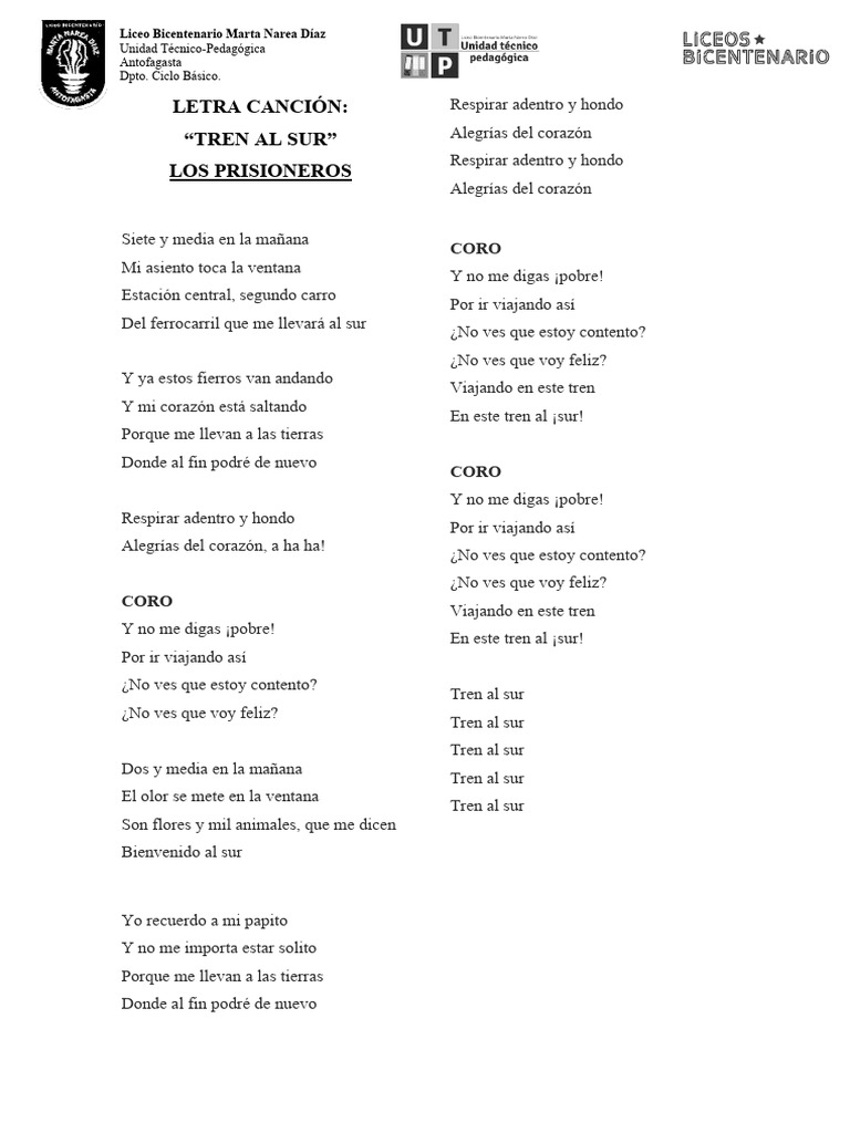 LETRA CANCIÓN- “TREN AL SUR” LOS PRISIONEROS | PDF