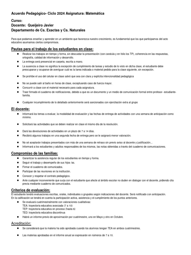 Acuerdo Pedag-Gico 2024 1 | PDF