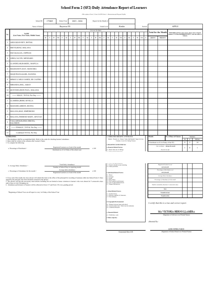 SF2 - 2023 - Kinder - APPLE | PDF | Childhood | Human Development