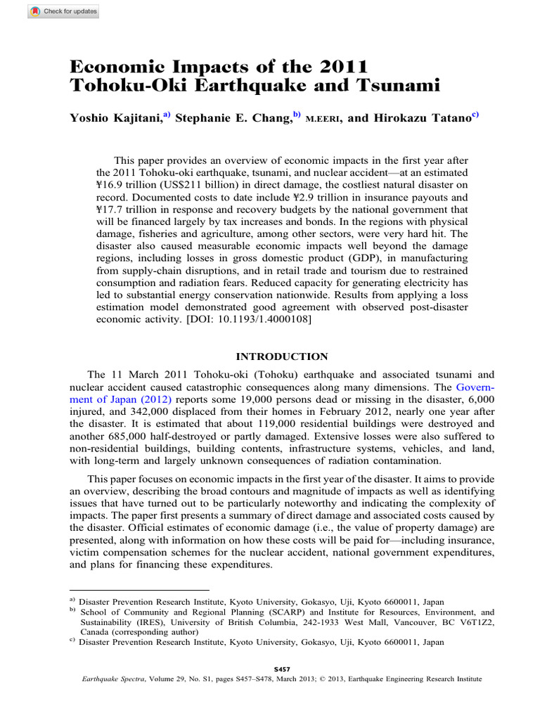 Economic Impacts of the 2011 Tohoku-Oki Earthquake and Tsunami | PDF ... Economic Impacts of the 2011 Tohoku-Oki Earthquake and Tsunami | PDF ...