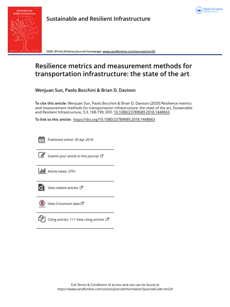 Resilience Metrics and Measurement Methods For Transportation Infrastructure The State of The ...
