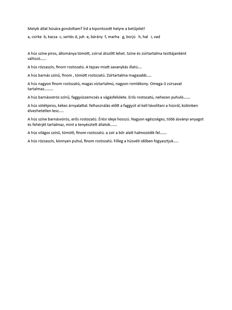 Melyik Állat Húsára Gondoltam | PDF
