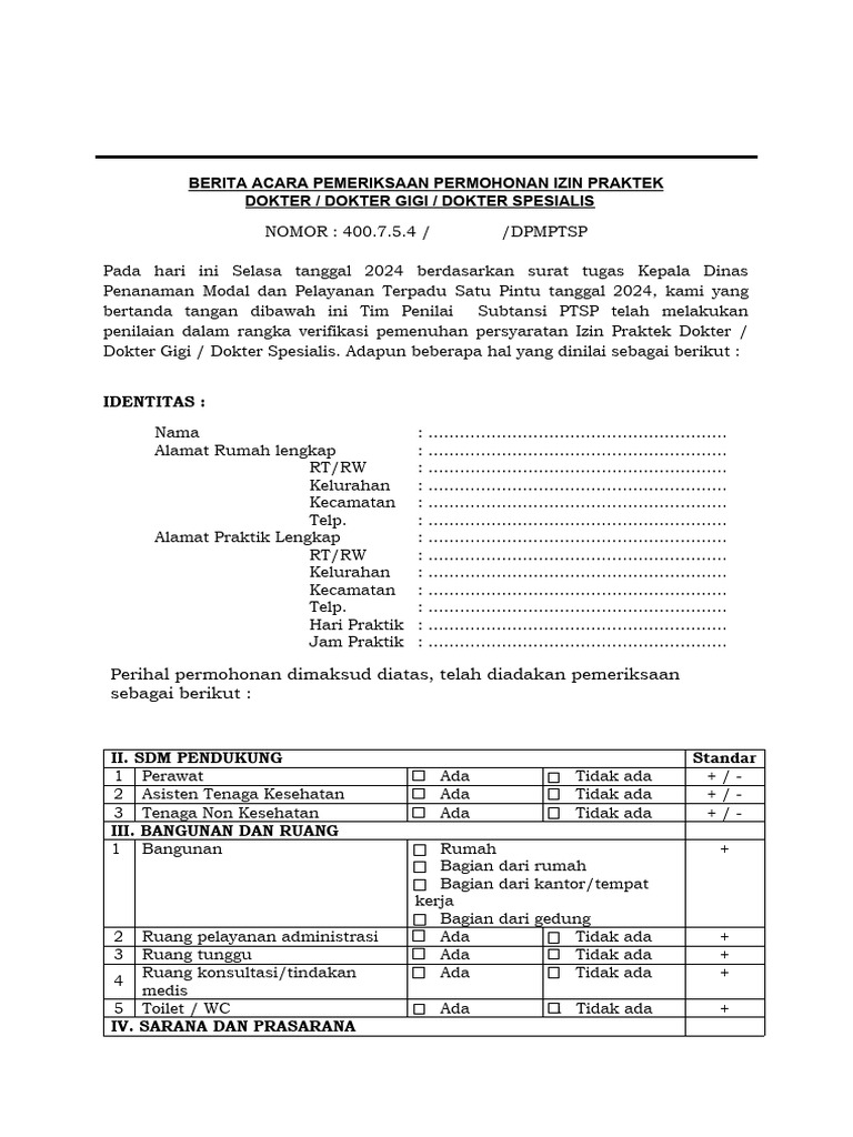 Instrumen Penilaian Praktek Mandiri Dokter Gigi Dan Specialis Baru | PDF