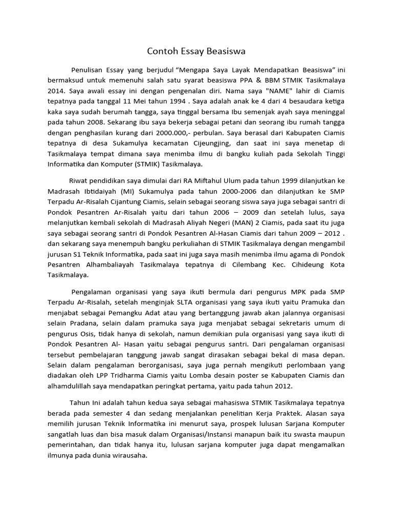 Contoh Essay Beasiswa | PDF