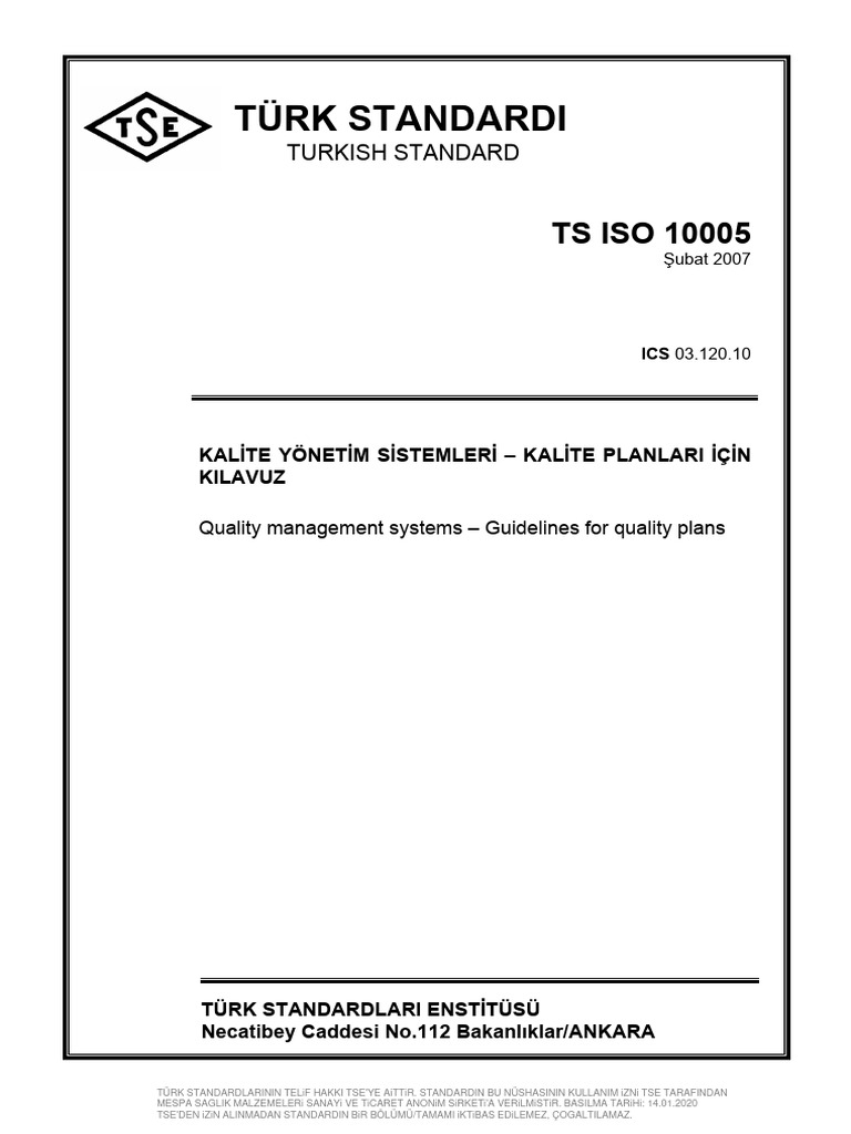 TS - ISO - 10005 Kalite Planları Için Kılavuz | PDF