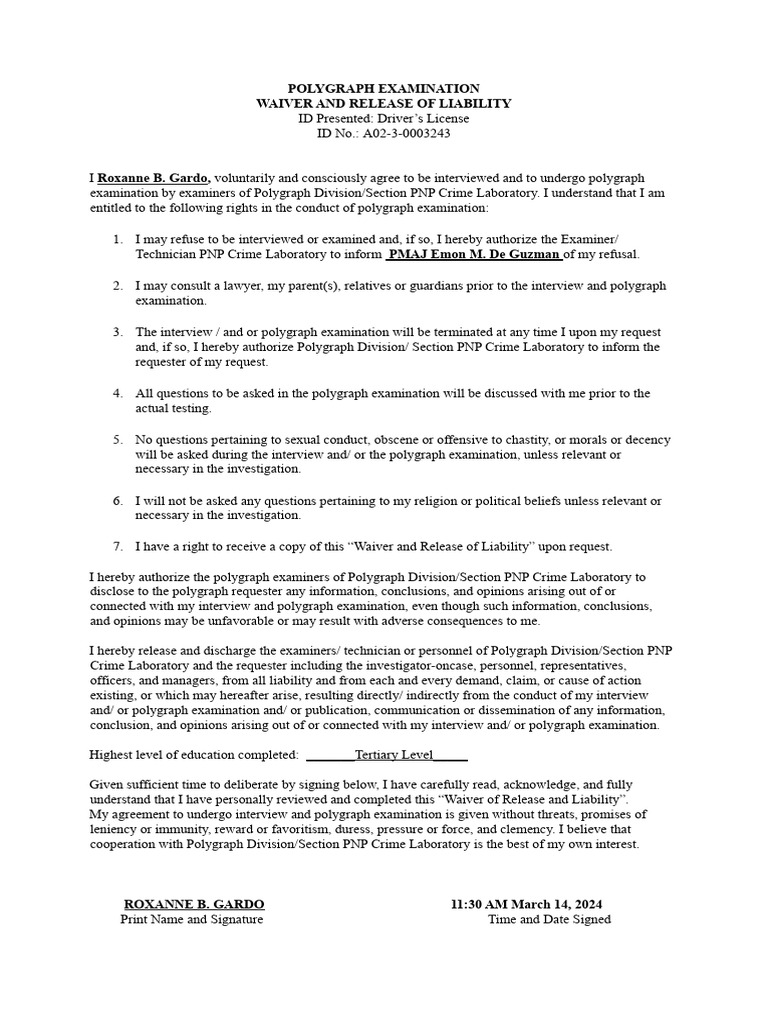 Consent Form | PDF | Polygraph | Justice