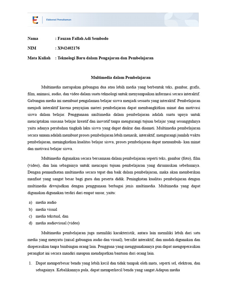 Topik 7 Elaborasi Pemahaman TBPP Fauzan Fallah Adi Sembodo | PDF | Seni