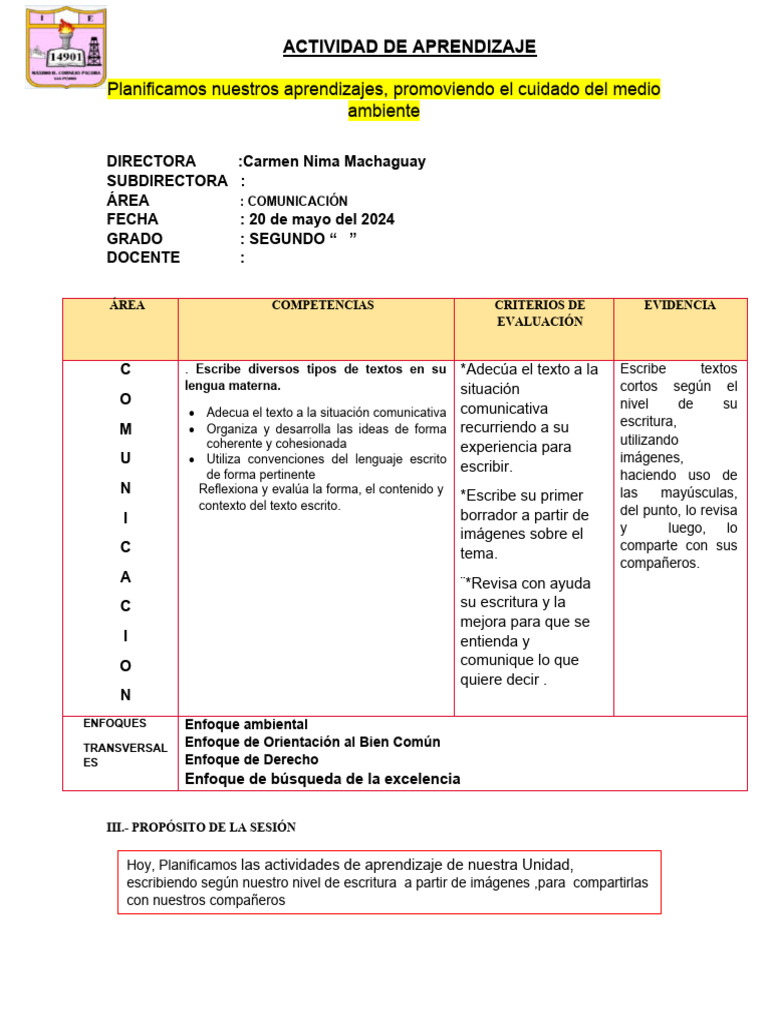 SESIÓN - Planificamos Nuestros Aprendizajes | PDF | Aprendizaje