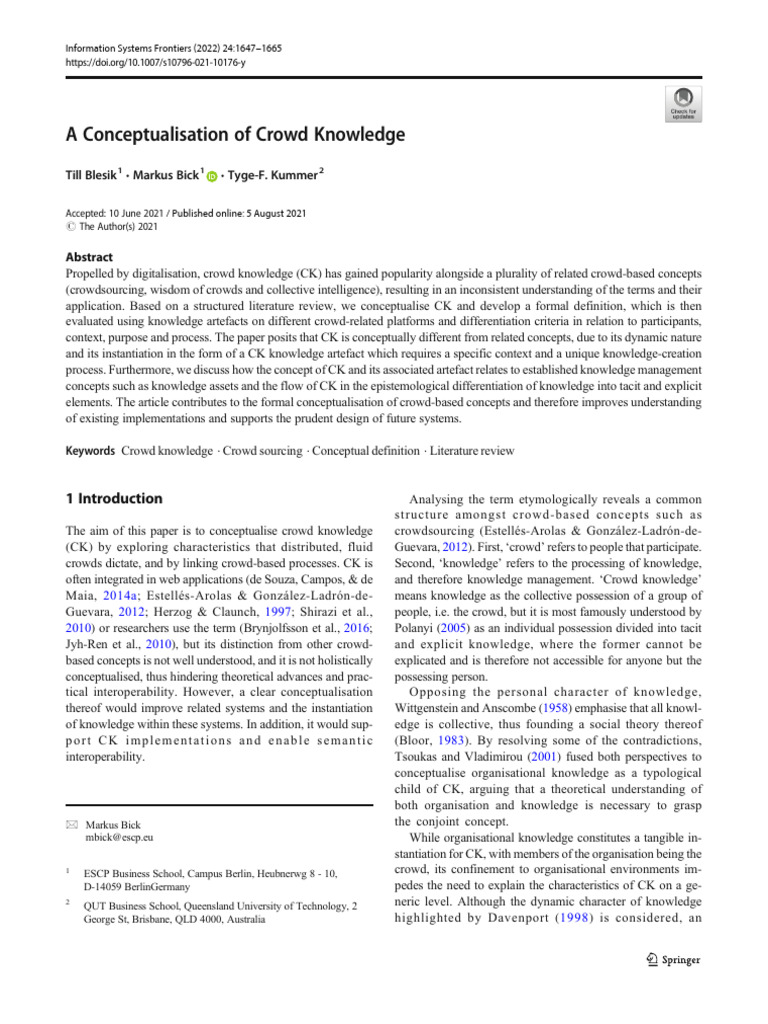 A Conceptualisation of Crowd Knowledge | PDF | Knowledge | Target Audience