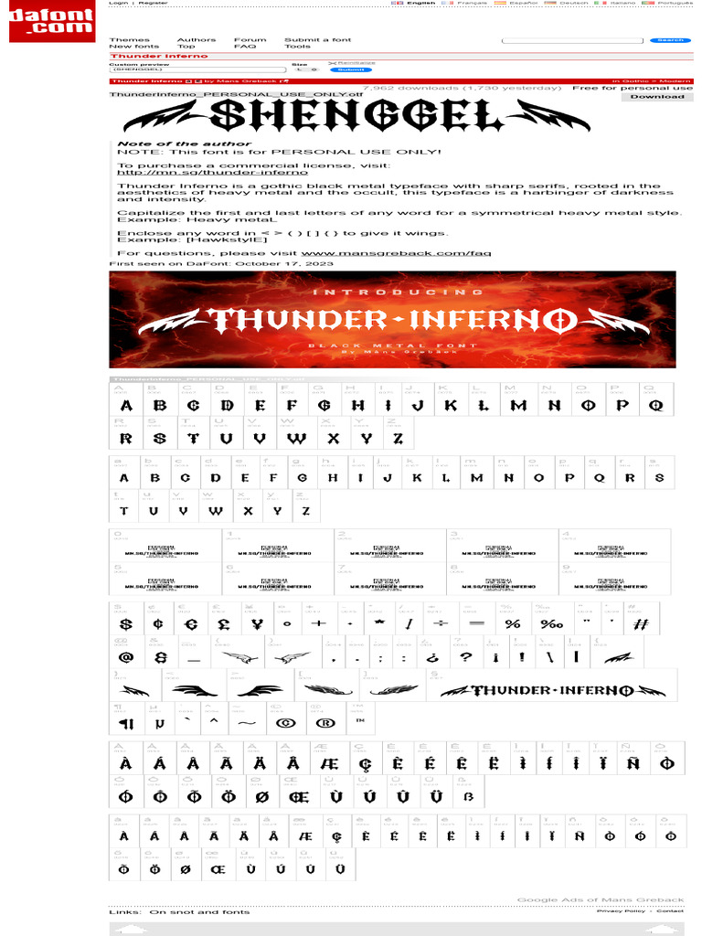 Thunder Inferno Font for Personal Use | PDF