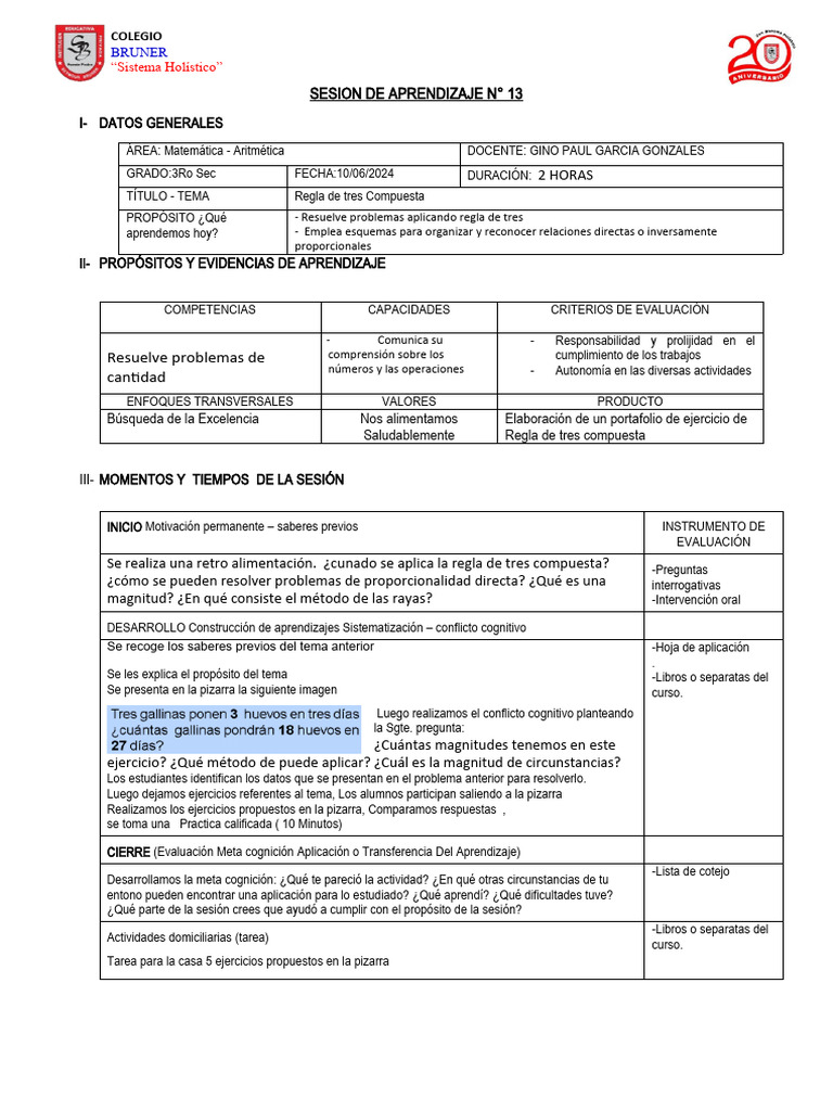 SESION DE APRENDIZAJE 3ERO Secundaria | PDF | Evaluación | Aprendizaje