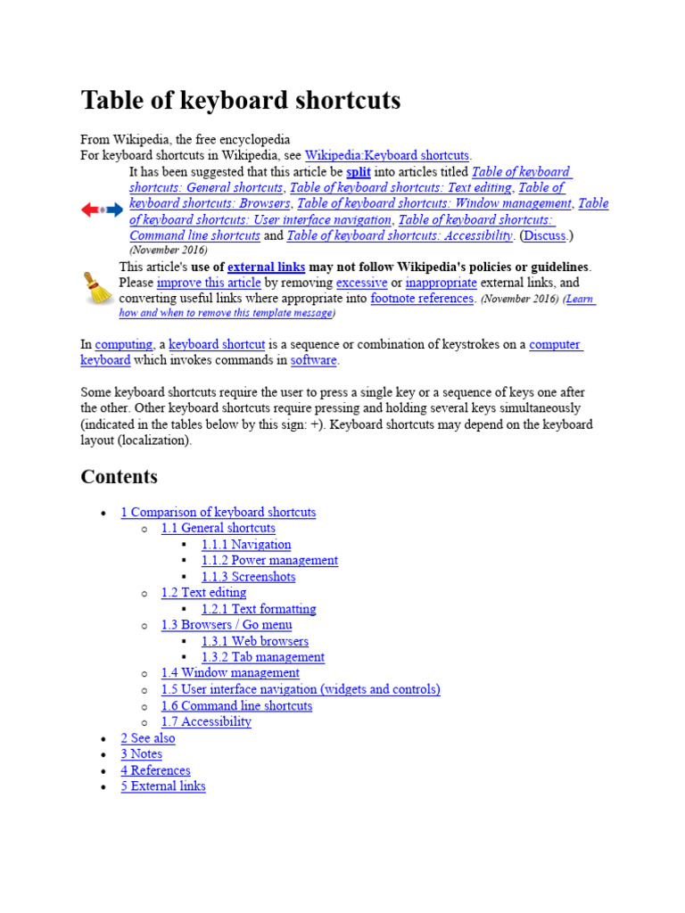 Table of Keyboard Shortcuts | PDF | Keyboard Shortcut | Computer Keyboard