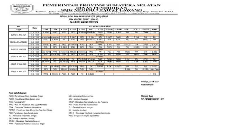 Jadwal Pas Genap 2023 - 2024 | PDF