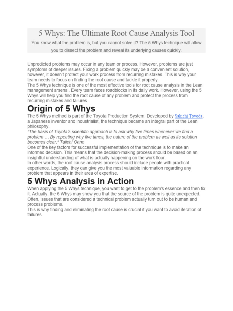 5 Whys - The Ultimate RCA Tool | PDF | Cognition | Cognitive Science