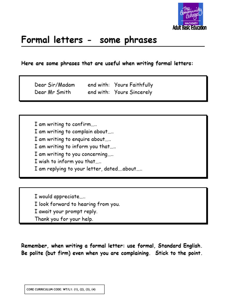 Formal Letters-Some Phrases | PDF | Language Arts & Discipline ...