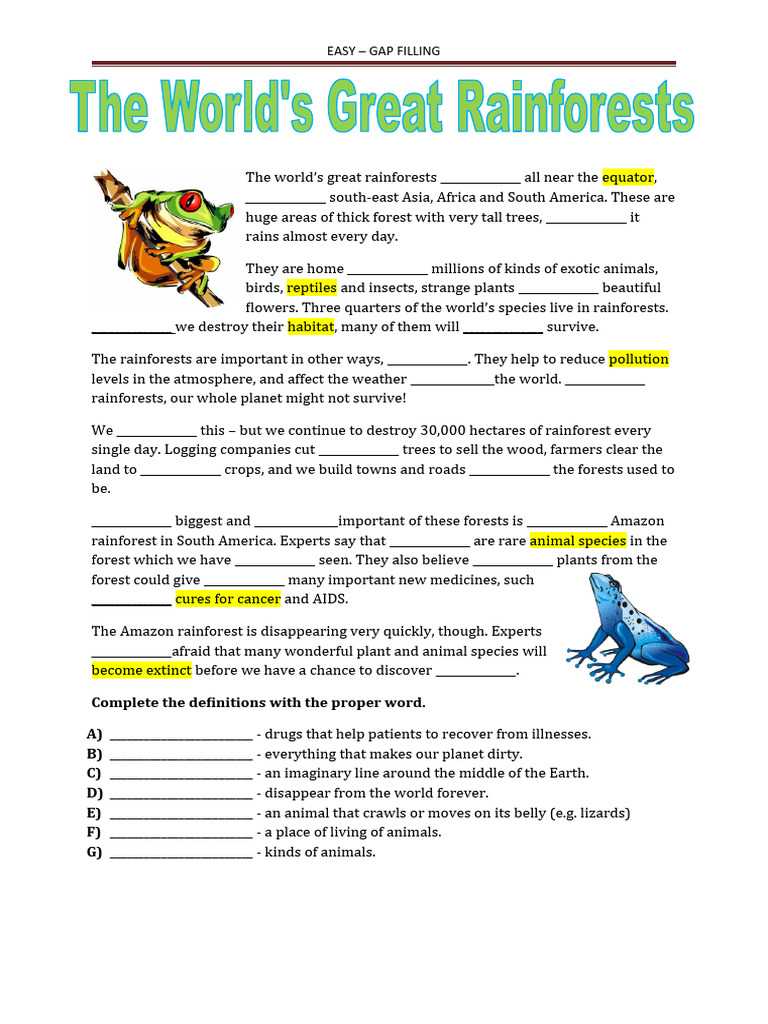 Rainforests - Gap Fill | PDF | Rainforest | Forests