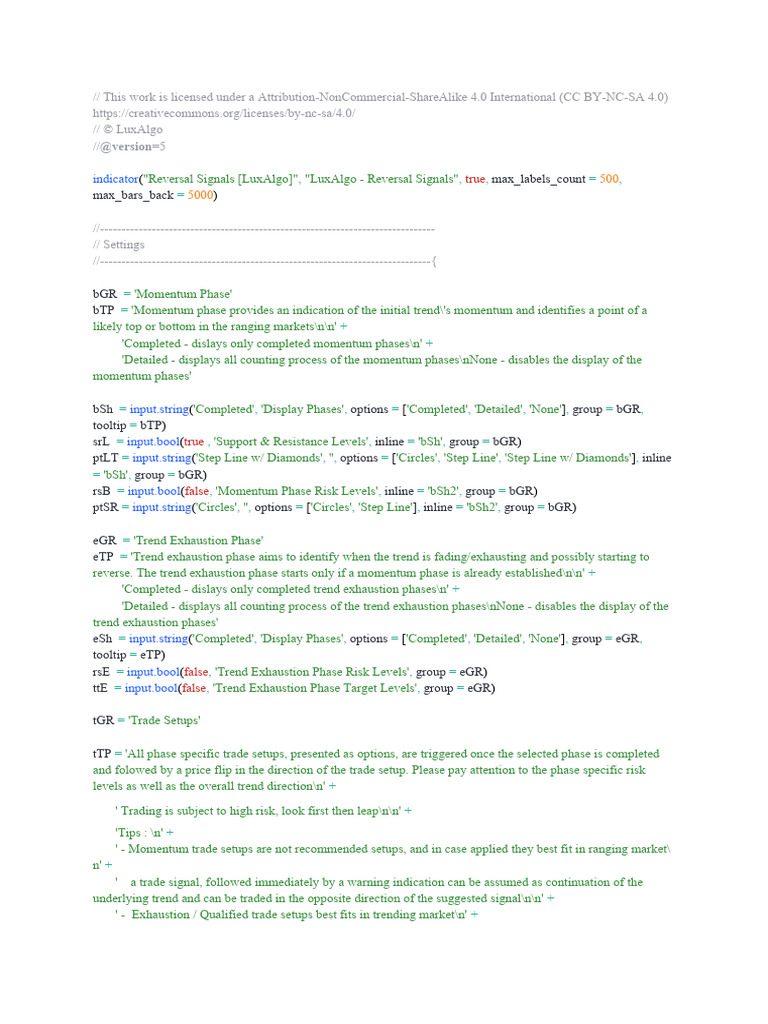 LuxAlgo Reversal Signals Script | PDF | Market Trend | Financial Markets