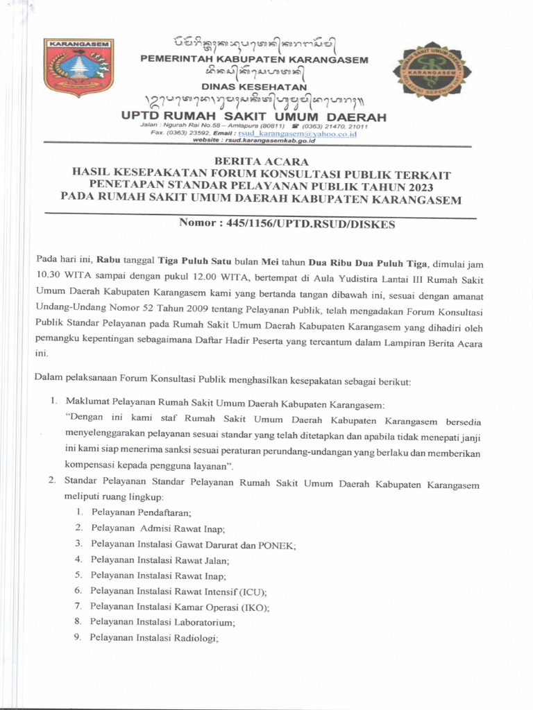 Berita Acara Forum Konsultasi Publik Penetapan Standar 2023 | PDF