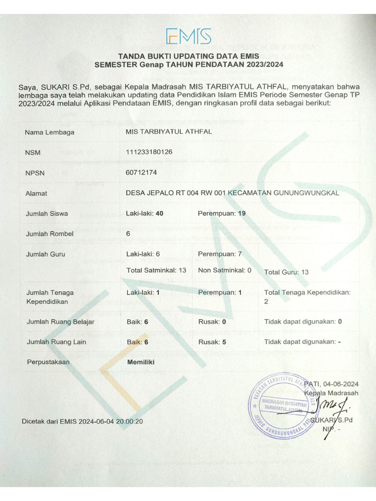Bap Emis Genap Mi Tarbiyatul Athfal 2023-2024 | PDF