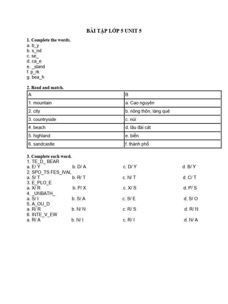 BÀI TẬP LỚP 5 UNIT 5+6 | PDF