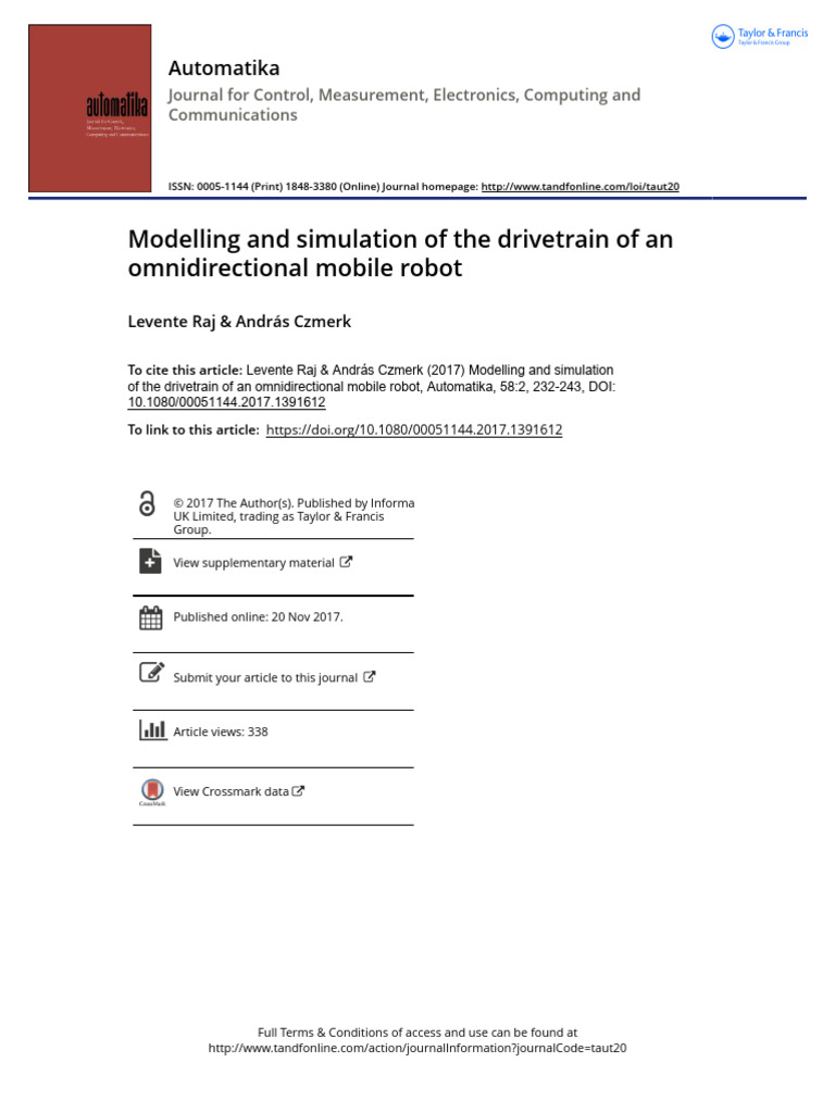 Modelling and Simulation of The Drivetrain of An Omnidirectional Mobile Robot | PDF | Lagrangian ...