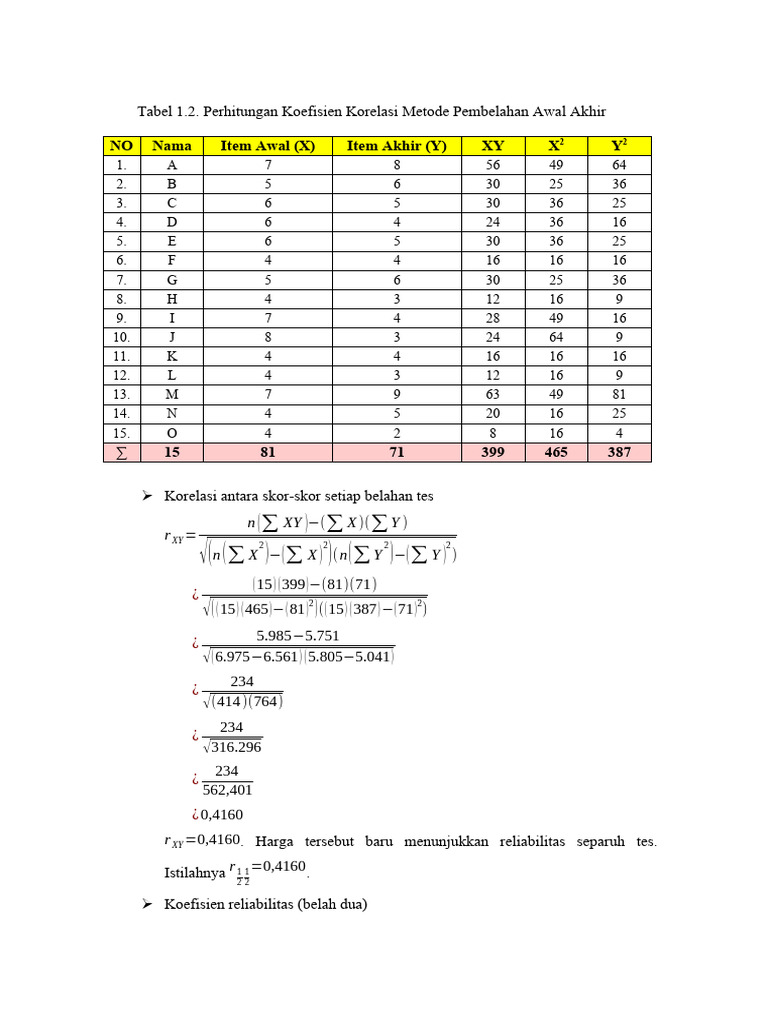 Perhitungan Koefisien Reliabilitas | PDF