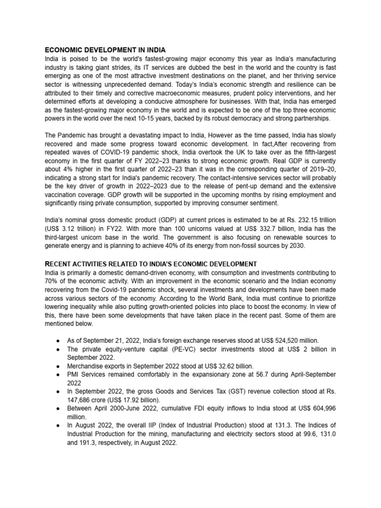 Economic Development in India | PDF | Economic Development | Economic ...