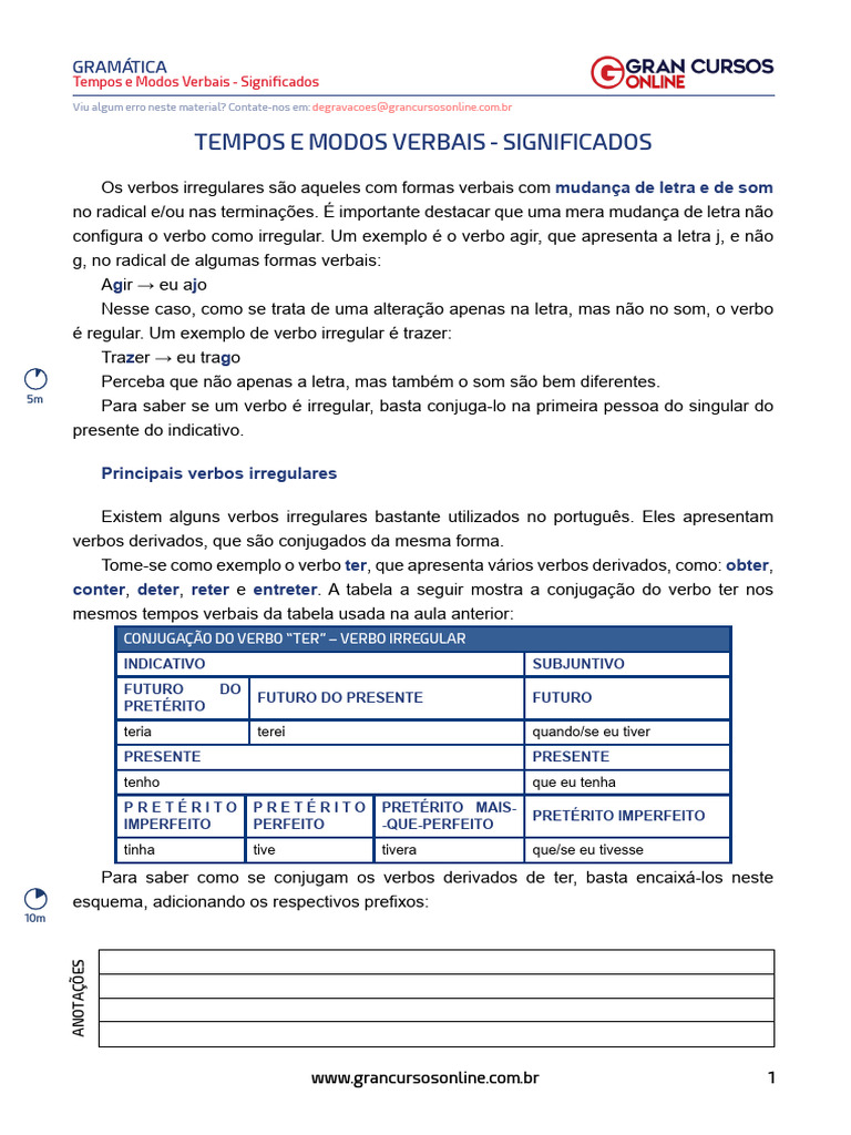 Tempos e Modos Verbais - Significados | PDF | Morfologia | Linguística