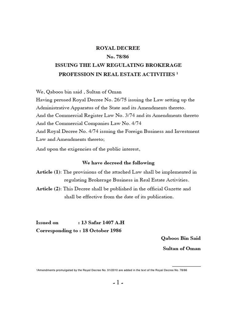 Royal Decree - Regulation Brokerage Profession in Real Estate ...