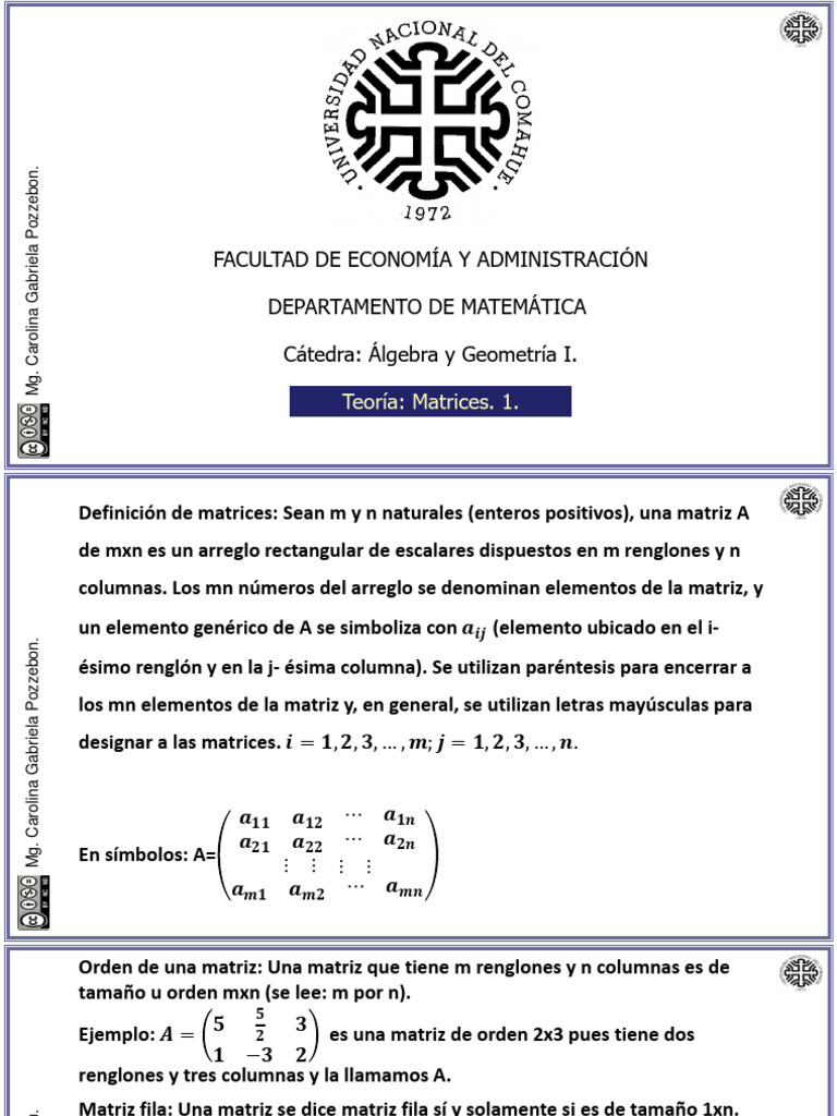 ayg1 matrices parte 1 teoria clase | Descargar gratis PDF | Matriz ...