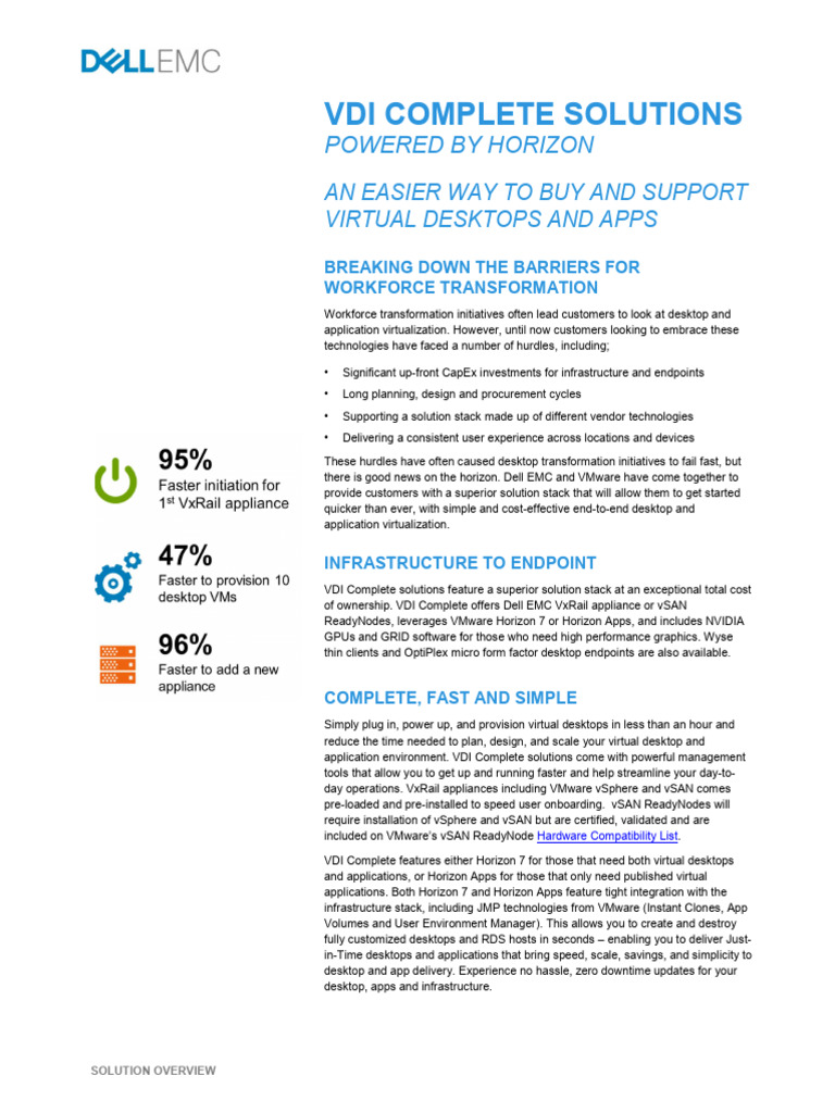 Dell EMC VDI Complete Solutions Brief | PDF | Desktop Virtualization | Virtualization