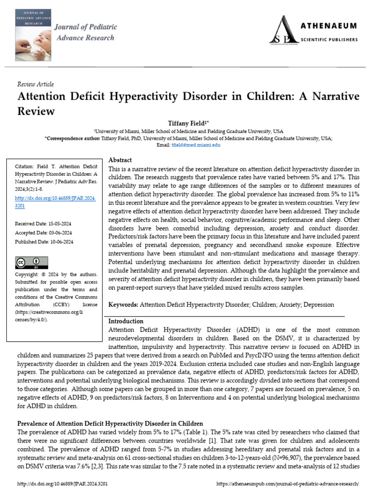 Attention Deficit Hyperactivity Disorder in Children a Narrative Review | PDF | Attention ...