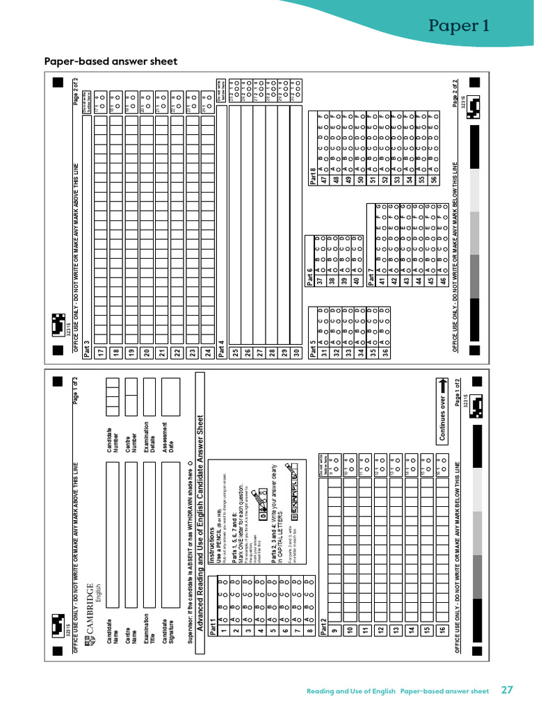 Advanced English Answer Sheet | PDF | Student Assessment And Evaluation ...
