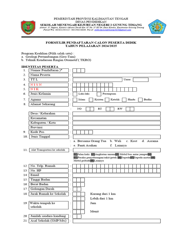 Formulir Pendaftaran Siswa Baru SD | PDF