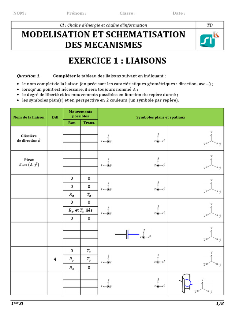 TD Modélisation Et Schématisation - Elève | PDF | Ingénierie mécanique